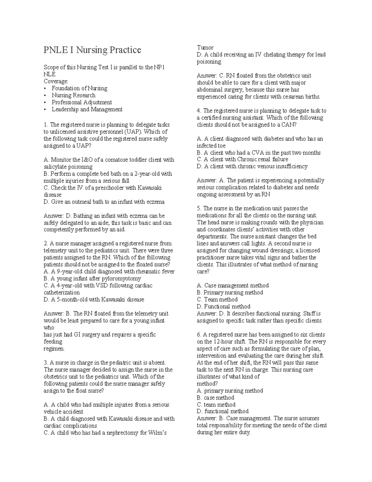 PNLE I Nursing Practice - PNLE I Nursing Practice Scope of this Nursing ...