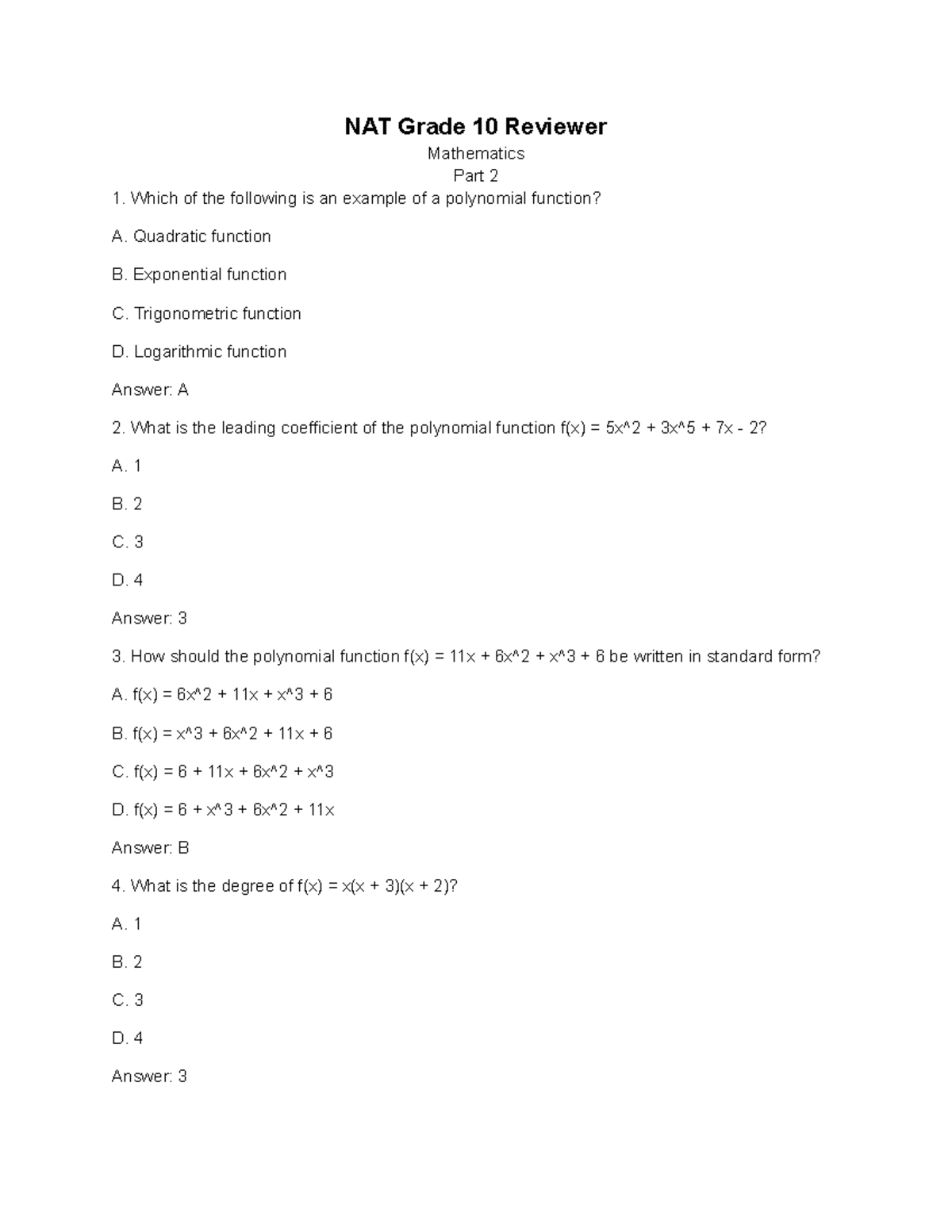 NAT Grade 10 Reviewer (Mathematics) Part 2 - NAT Grade 10 Reviewer ...