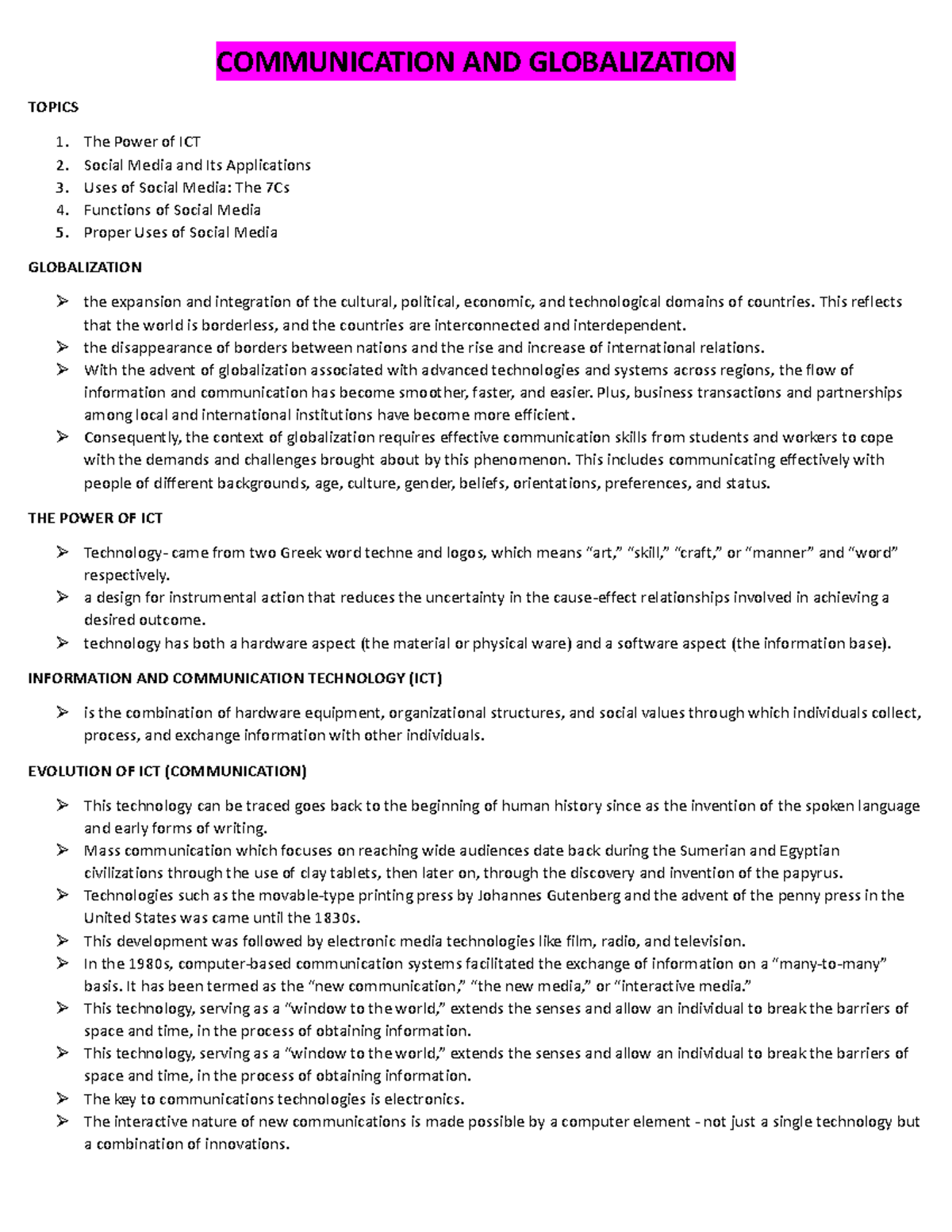 Communication AND Globalization - COMMUNICATION AND GLOBALIZATION ...