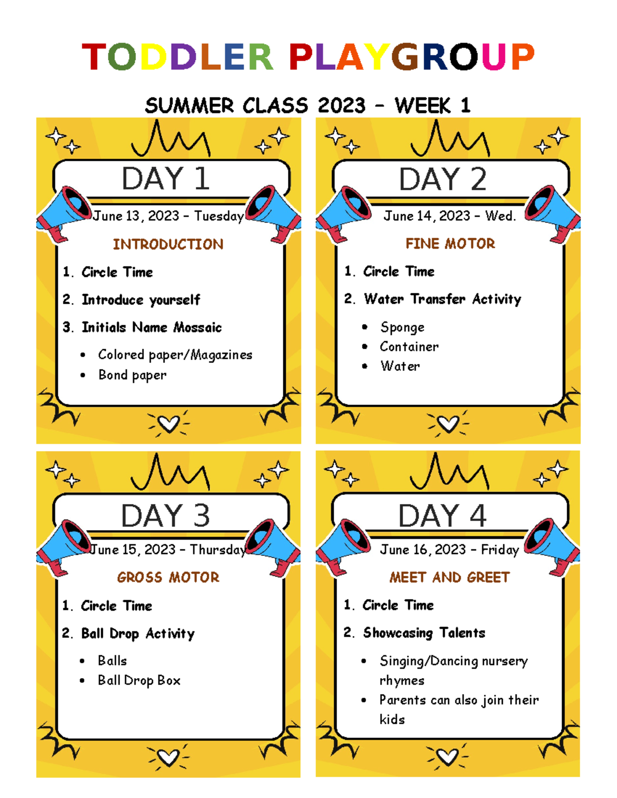 Toddler Summer Class JUNE - TODDLER PLAYGROUP SUMMER CLASS 2023 – WEEK ...