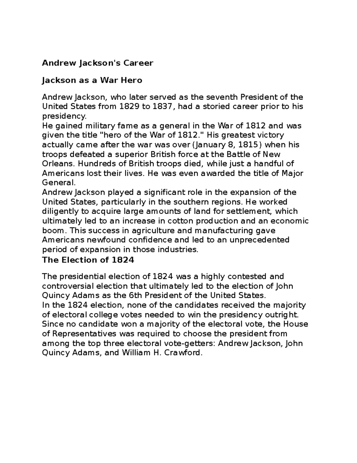 4.8 Jackson and Federal Power - Andrew Jackson's Career Jackson as a ...