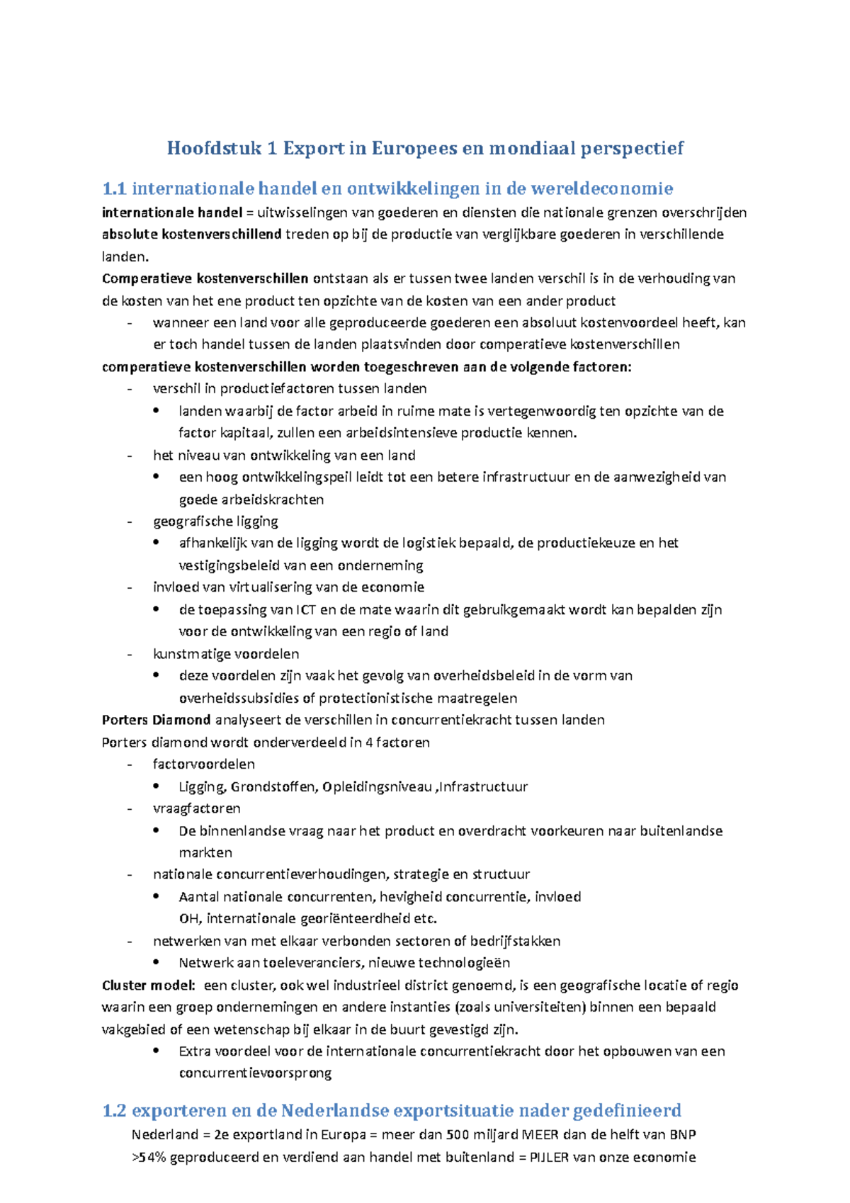 Samenvatting Export Management - Hoofdstuk 1 Export in Europees en mondiaal perspectief 1 ...