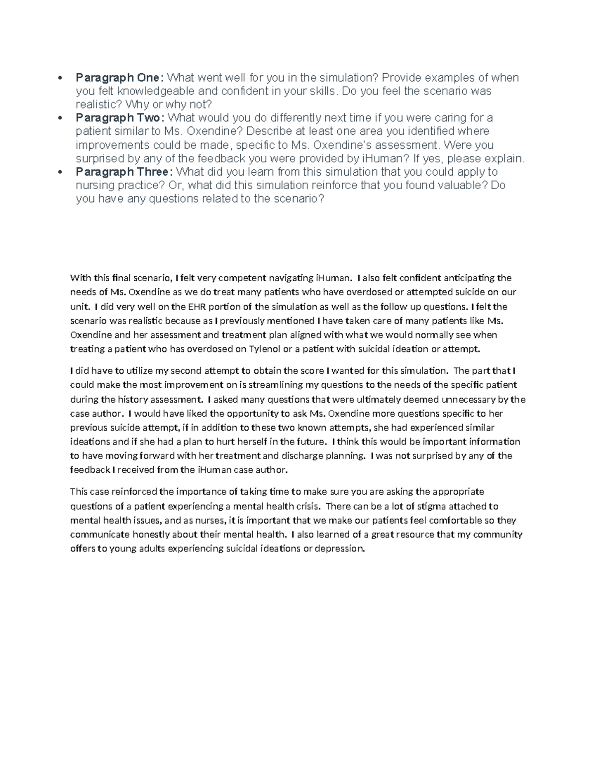 Paragraph One - notes - Paragraph One: What went well for you in the ...