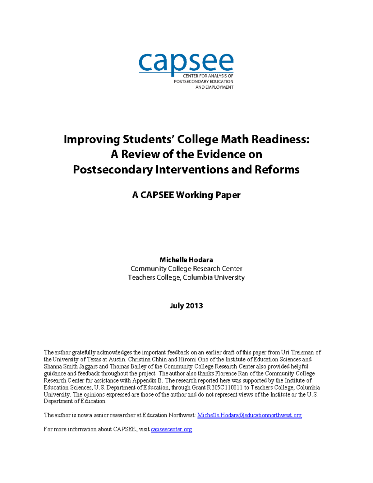 Improving students college math readiness capsee - Improving Students’ College Math Readiness: A ...