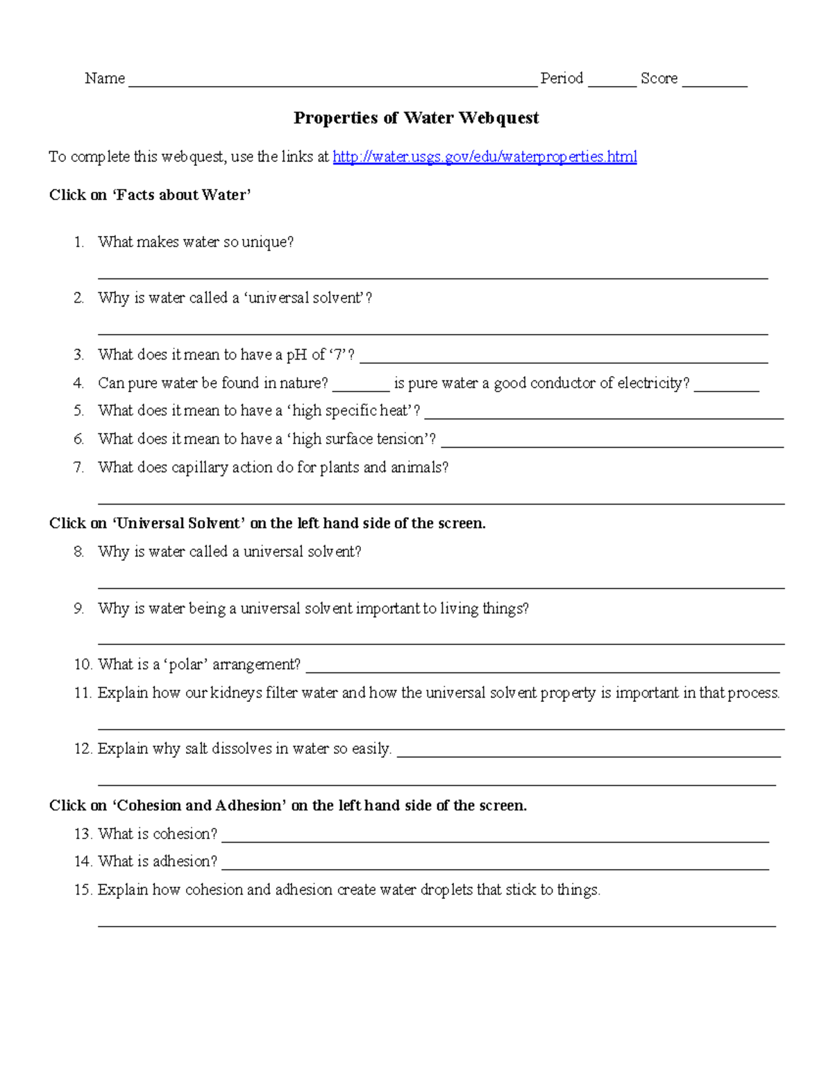 (2024) Properties of Water Webquest - Name