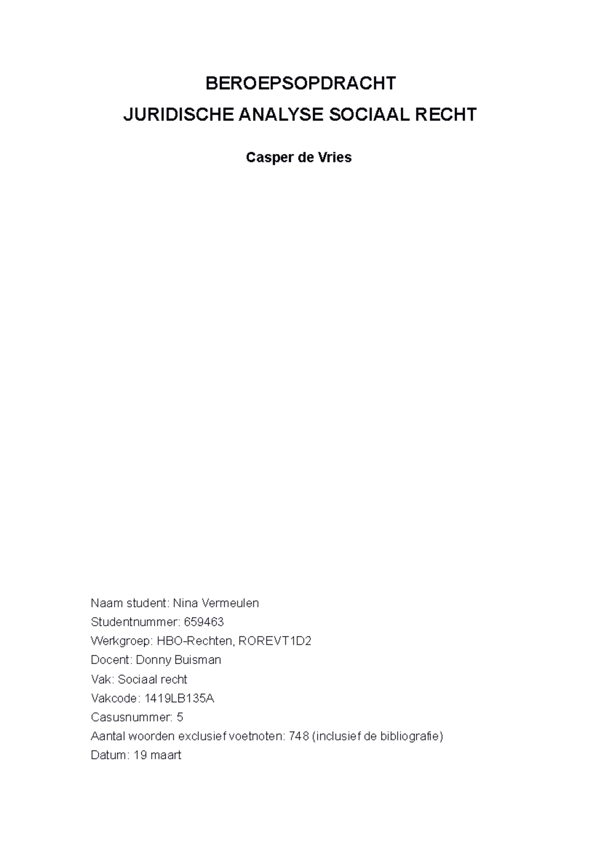 Juridische analyse - sociaal recht - Inholland - Studeersnel