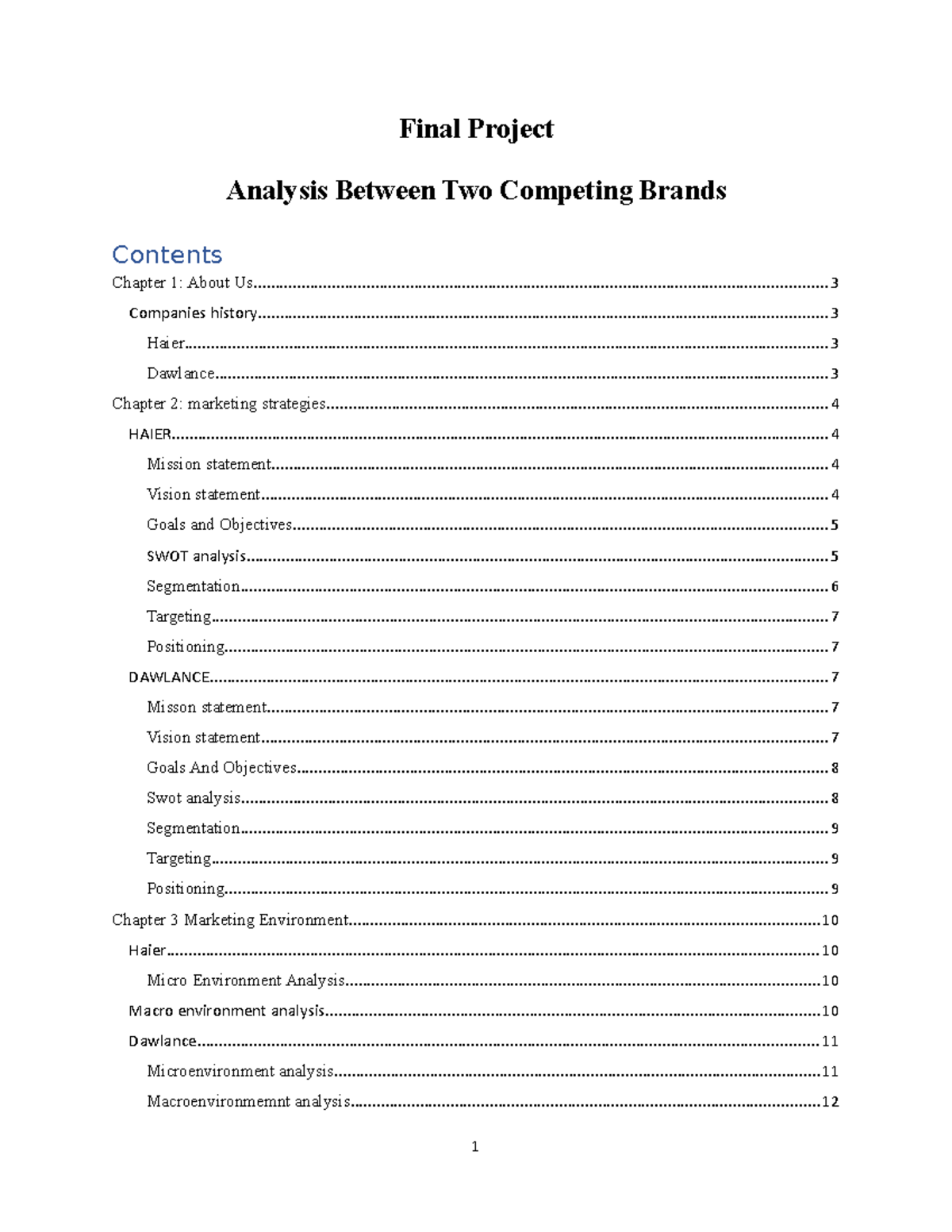 Marketing - Final Project Analysis Between Two Competing Brands Chapter ...