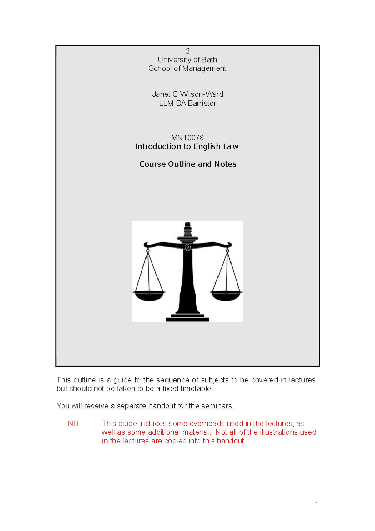 Course outline LAW - 2 University of Bath School of Management Janet C ...