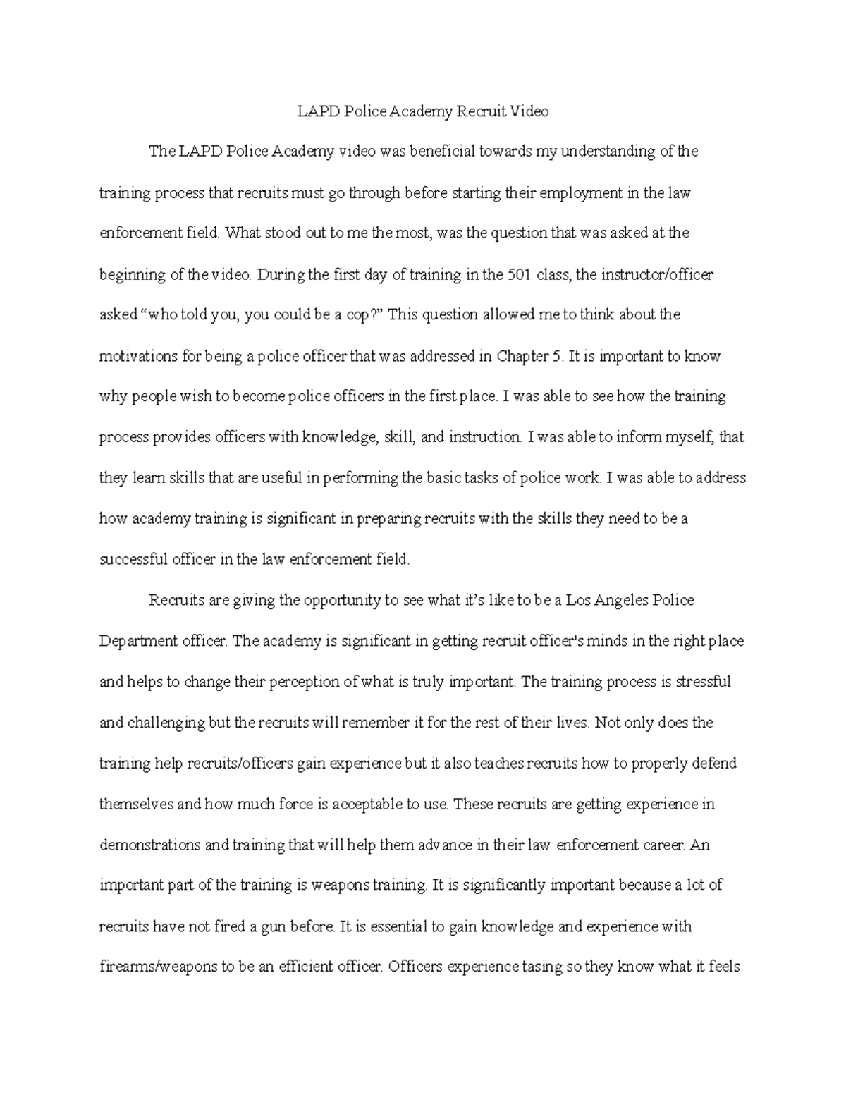 LAPD Police Academy Recruit Video (Madelyn Edwards) - LAPD Police ...