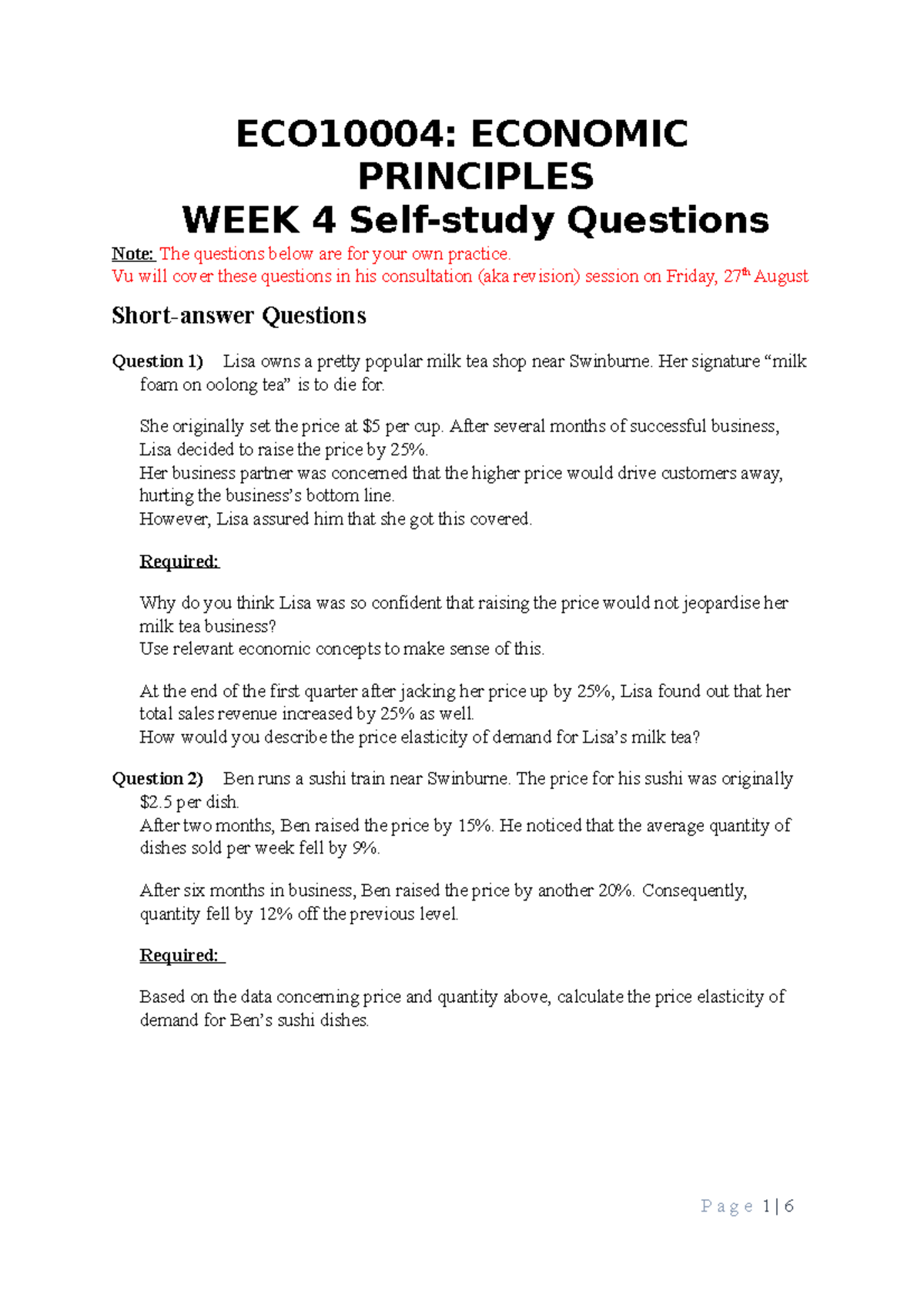 Week 4 Self-study Questions - Economic principle - Studocu