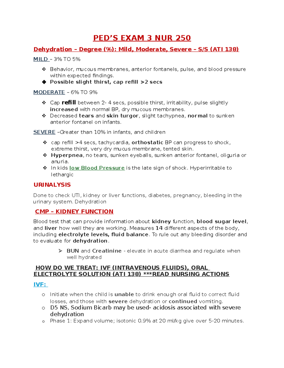PED'S TEST 3 Topics - fsd.fw,d - PED’S EXAM 3 NUR 250 Dehydration ...