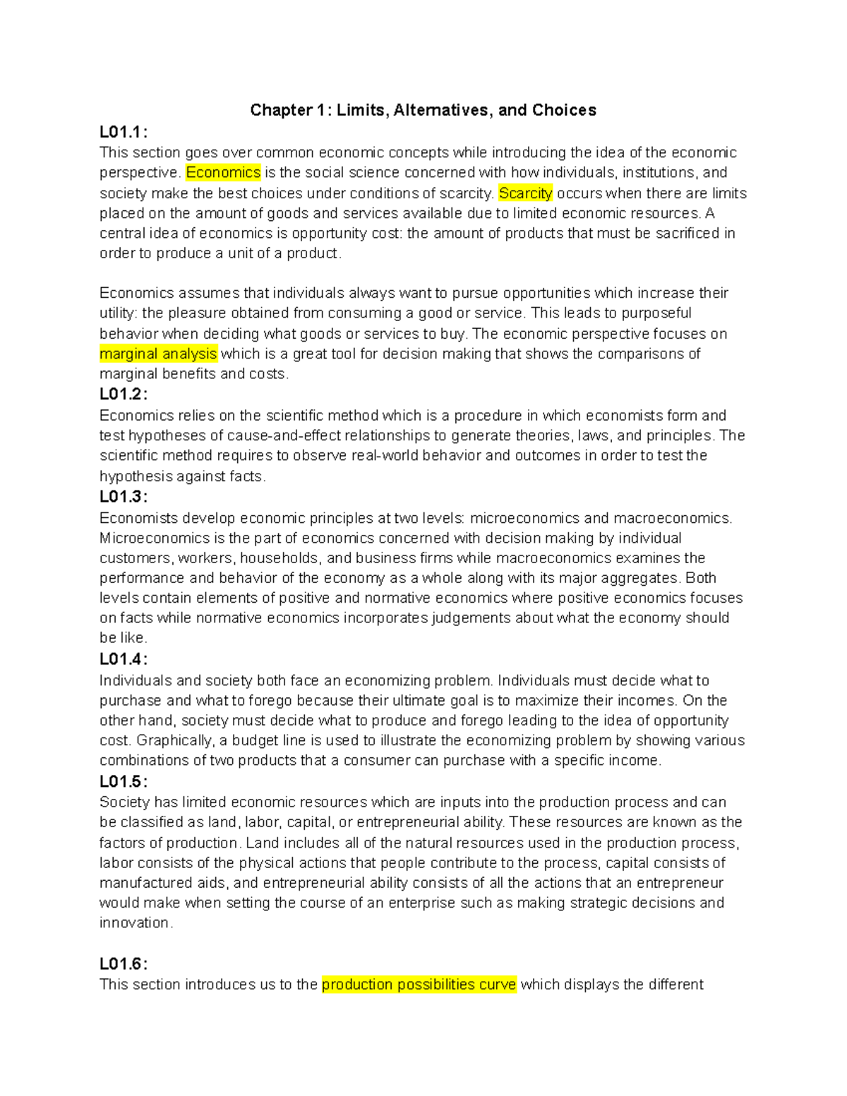 MGT 1104 Chapter 1-4 Summaries - Chapter 1: Limits, Alternatives, and ...