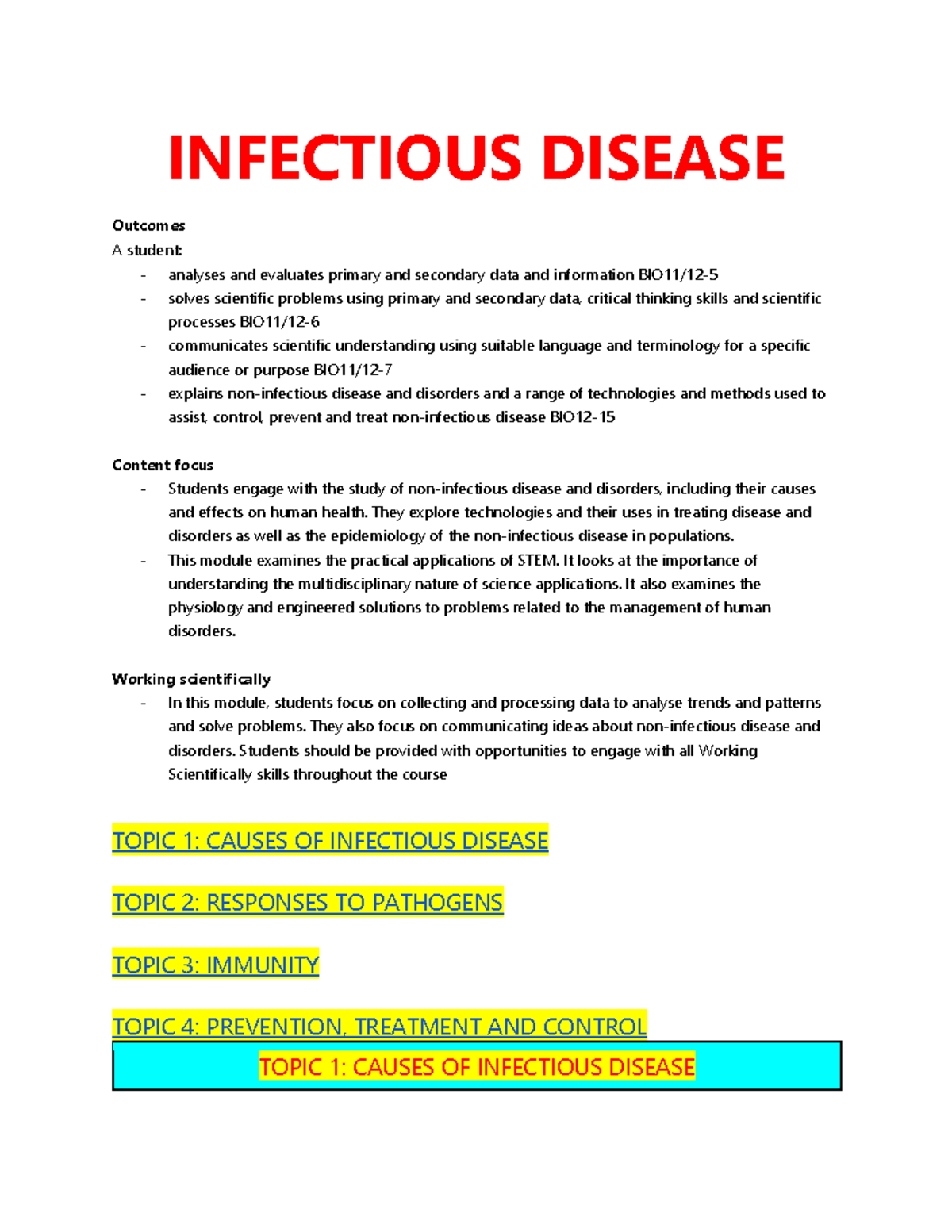 Infectious Disease Notes - INFECTIOUS DISEASE Outcomes A student ...