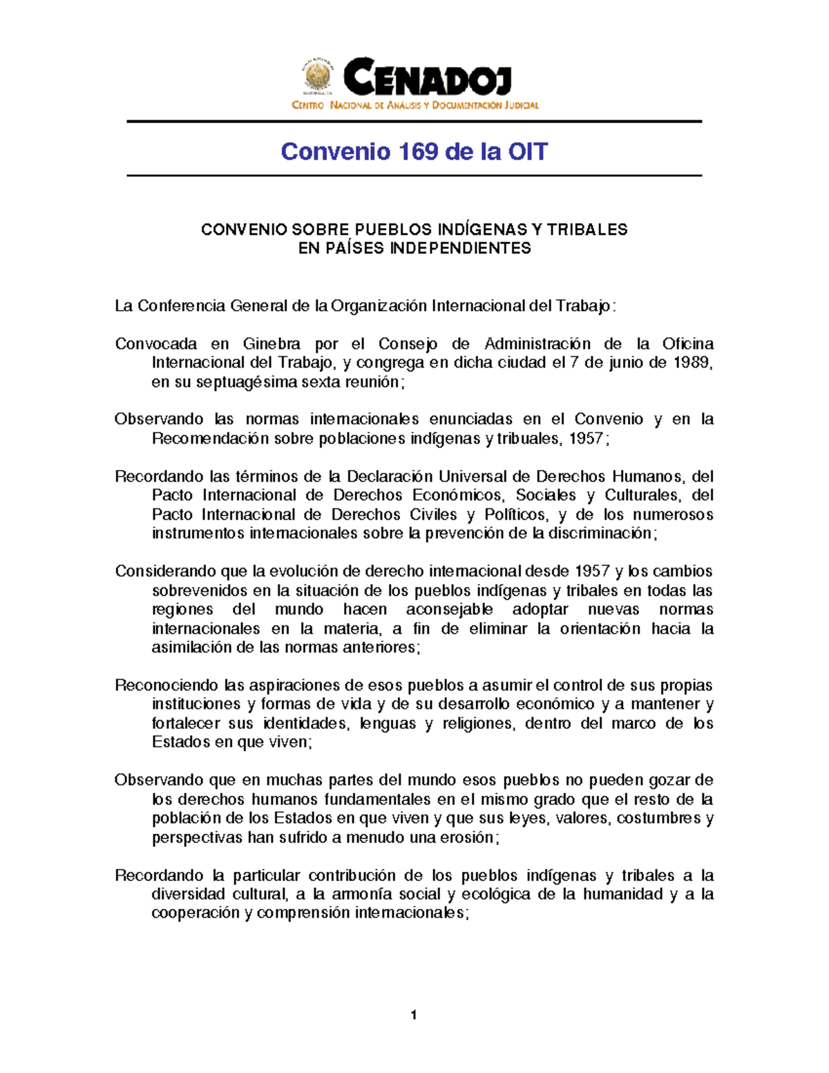 Convenio 169 OIT - Convenio 169 de la OIT CONVENIO SOBRE PUEBLOS ...