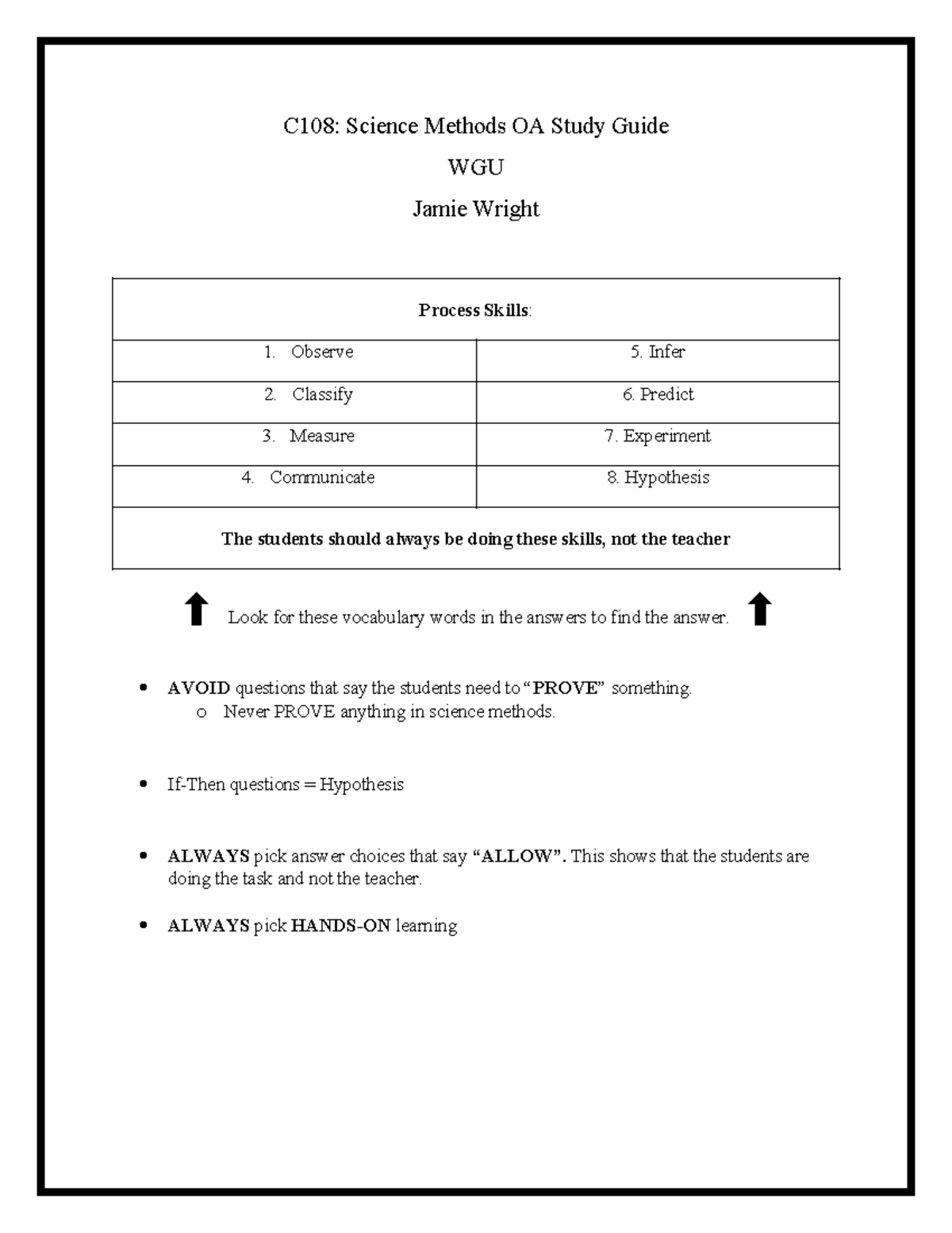 C108 Science Methods OA study guide - C108: Science Methods OA Study ...