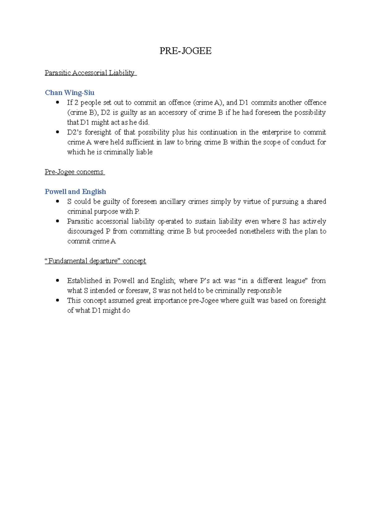 Secondary Liability - PRE-JOGEE, POST-JOGEE, Conditional intent does it ...