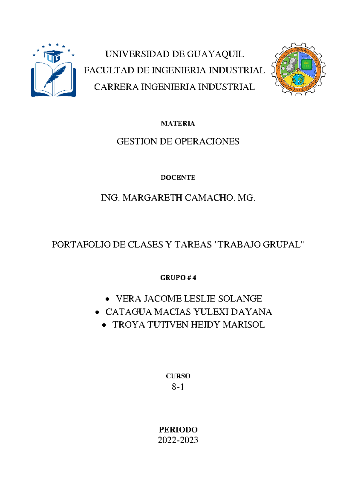 Portafolio Gestion DE Operaciones - UNIVERSIDAD DE GUAYAQUIL FACULTAD ...