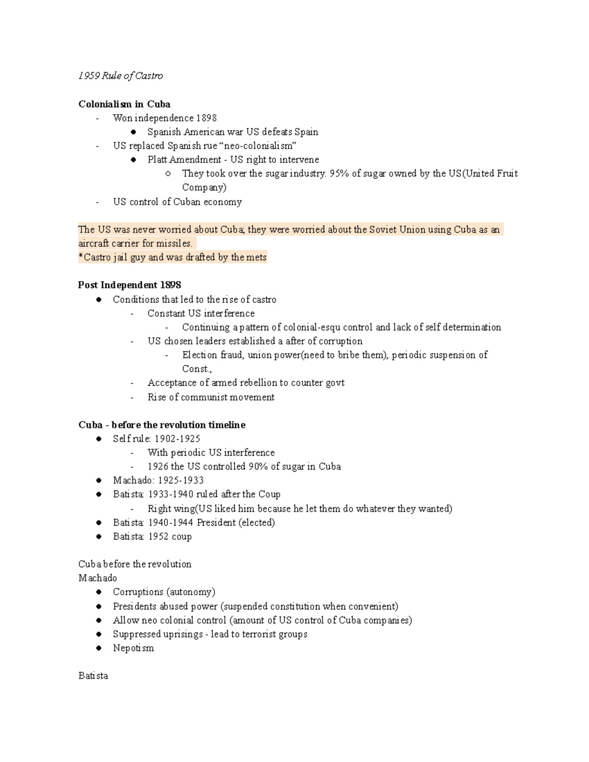 Topics Castro - The provided notes delve into the intricate history of ...