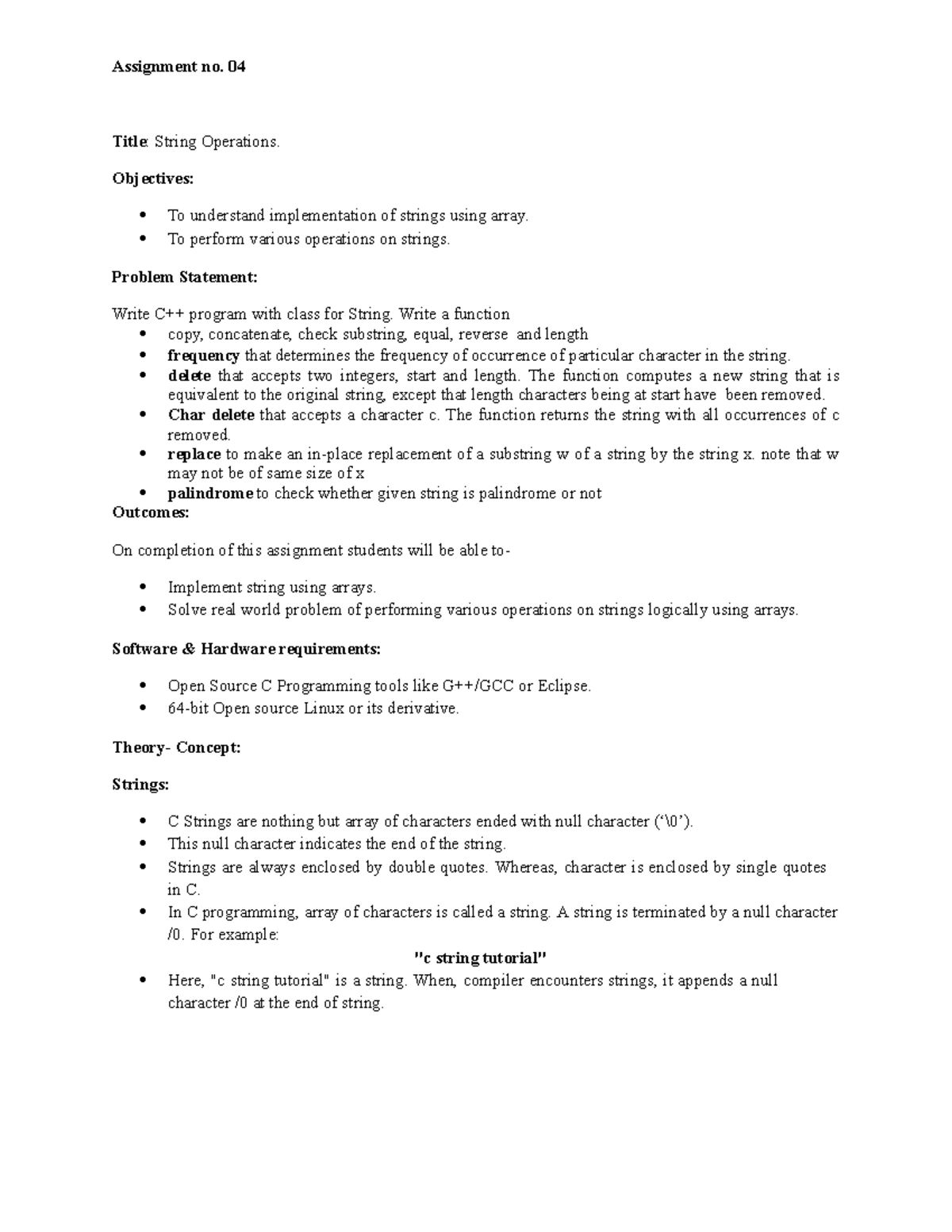 Ass 04 manual - Assignment for Data Structure Subject - Assignment no. 04 Title: String ...