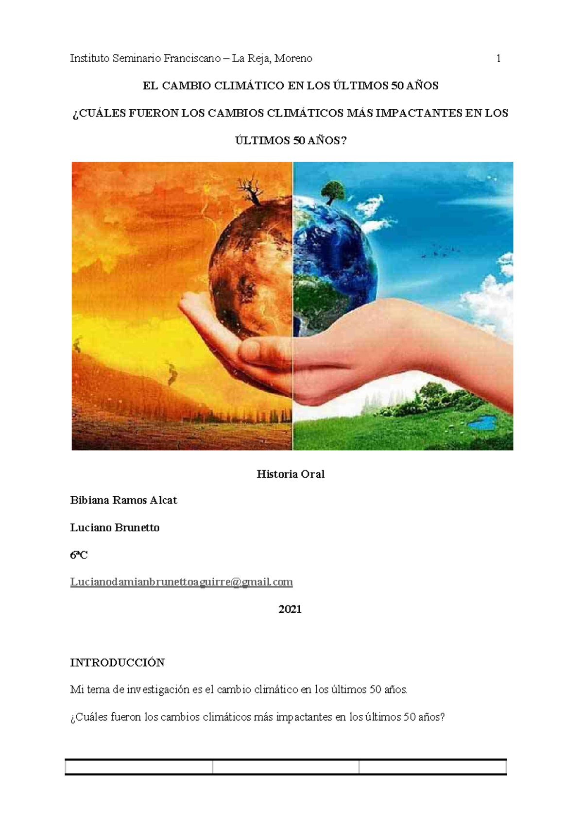 Trabajo de Investigación Intensificación - EL CAMBIO CLIMÁTICO EN LOS ...