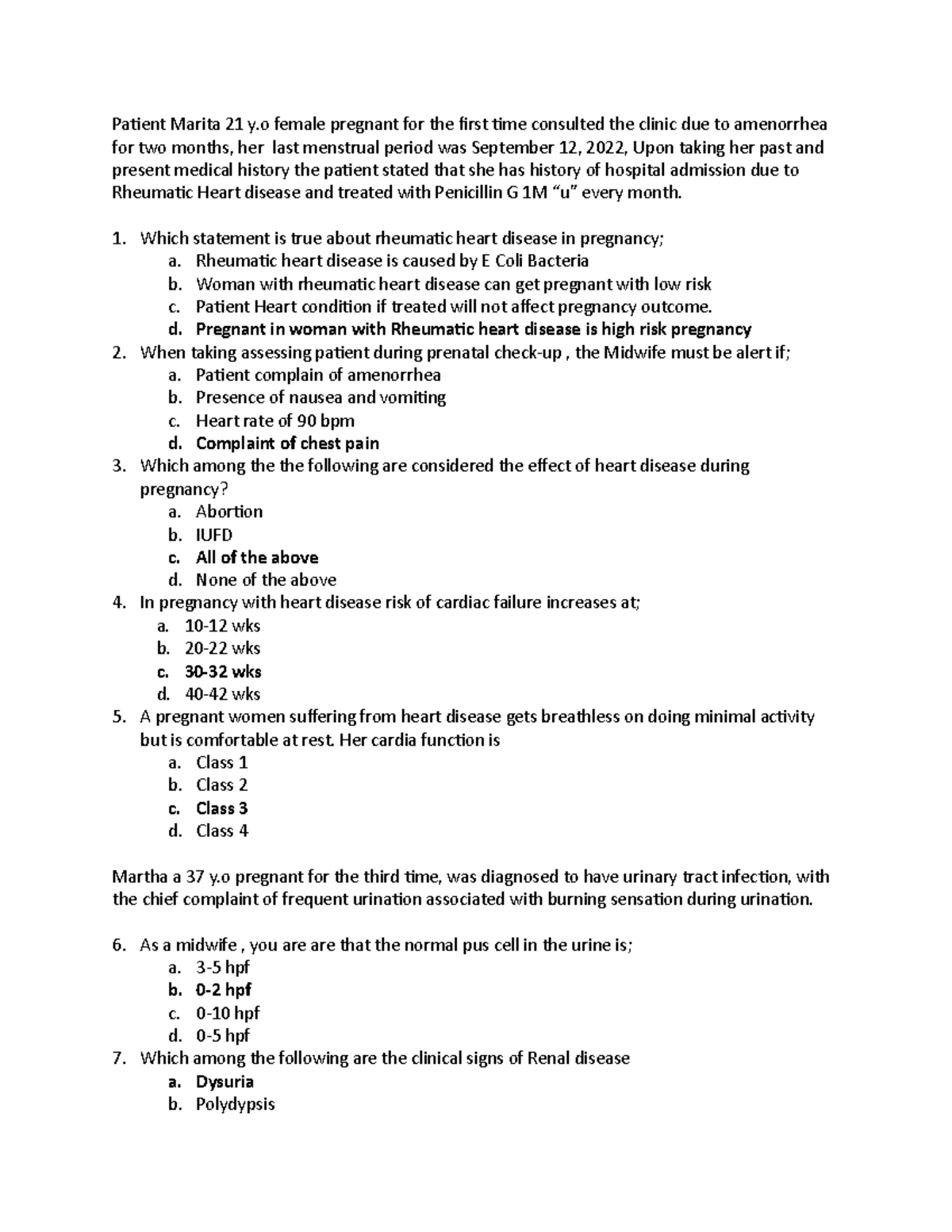 MCN patho - QUIZ - Patient Marita 21 y female pregnant for the first ...