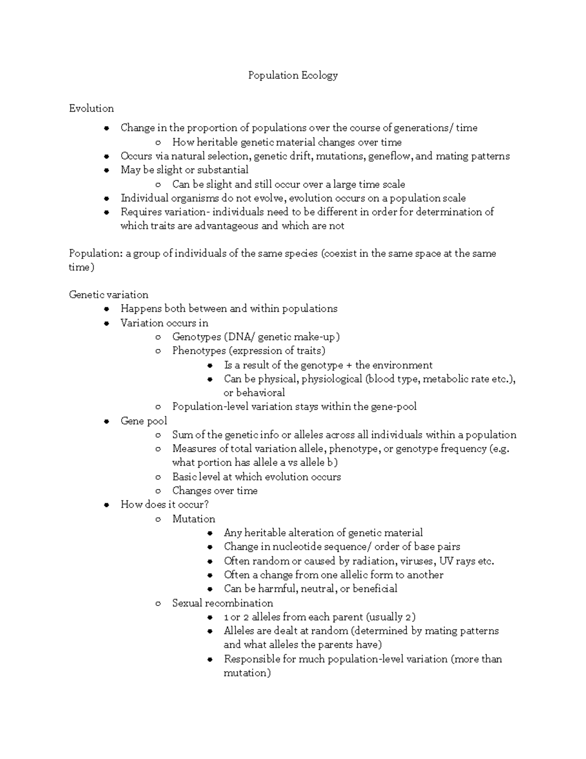 Population Ecology - Population Ecology Evolution Change in the ...