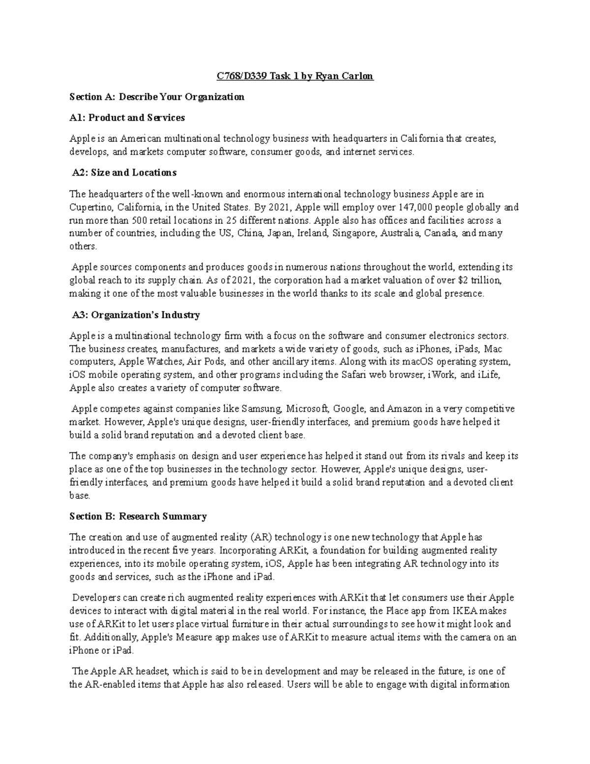 Technical Communication Task 1 C768 D339 Task 1 By Ryan Carlon