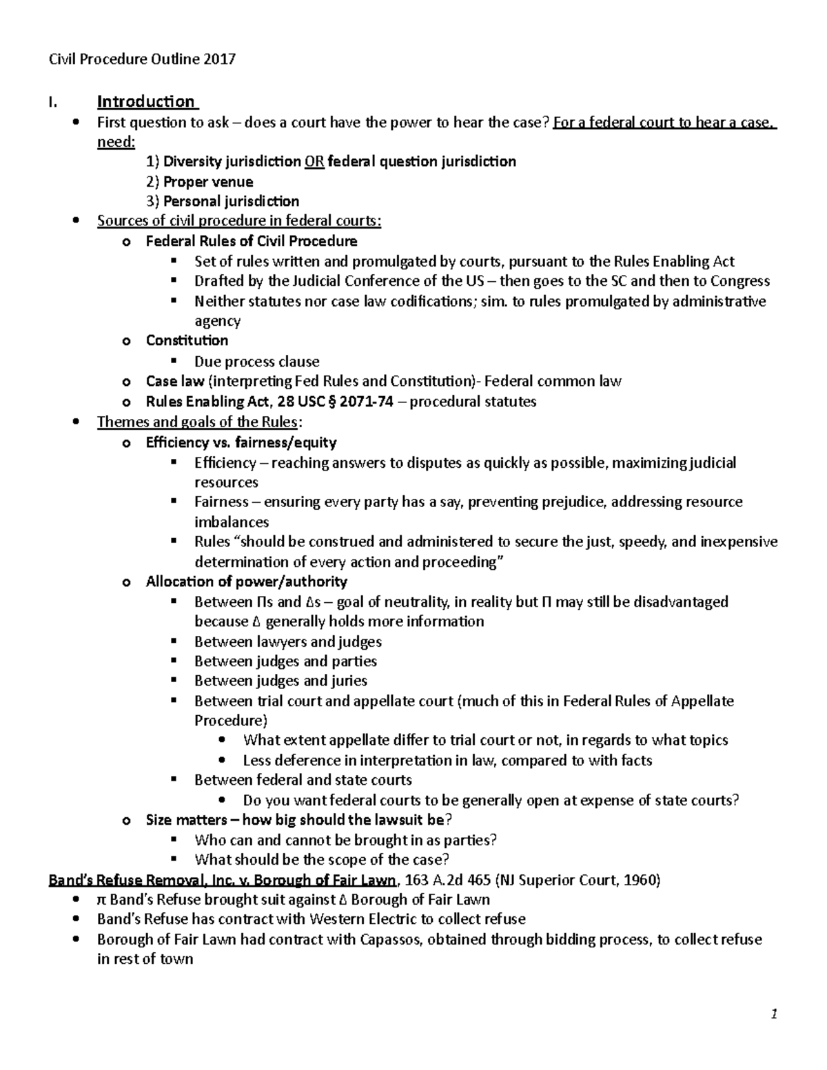 Civil Procedure - Spring 2017 - Civil Procedure Outline 2017 I ...