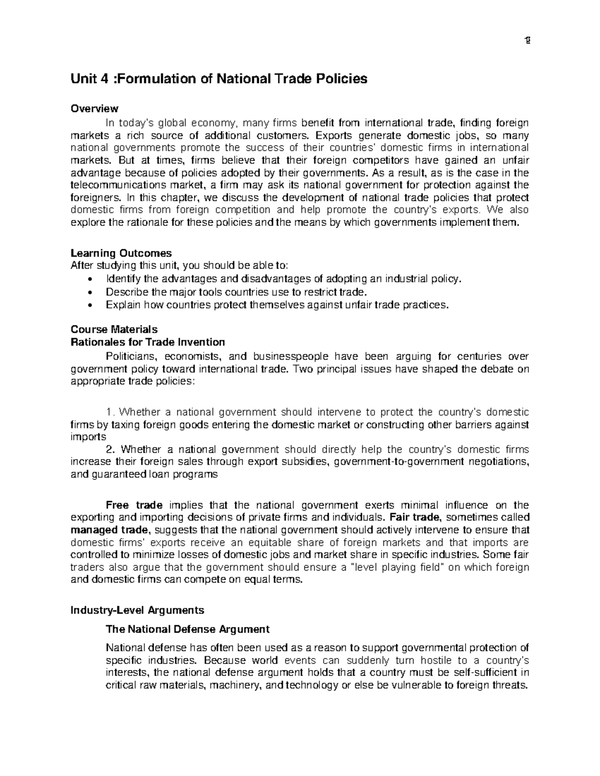 BUMA-2004 3 Lesso-2-UNIT-4 - Unit 4 :Formulation of National Trade ...