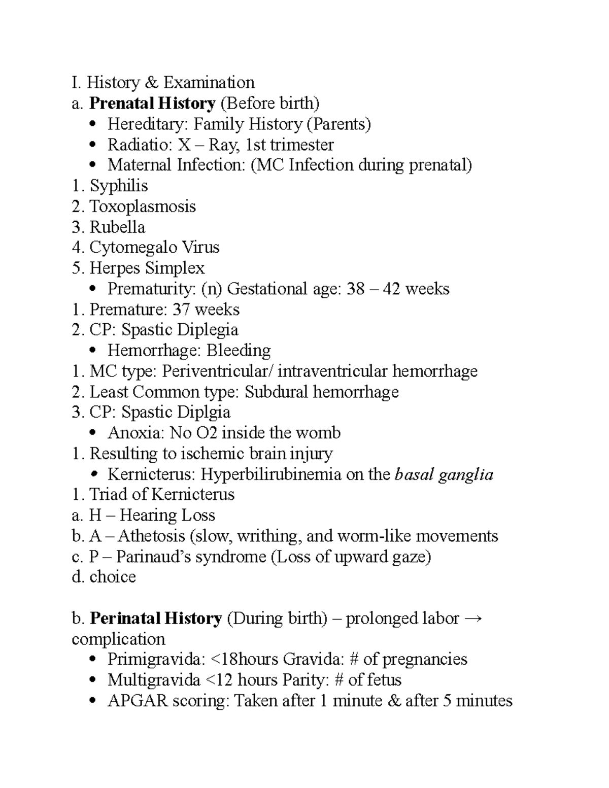 Human growth and development 2 - I. History Examination a. Prenatal ...