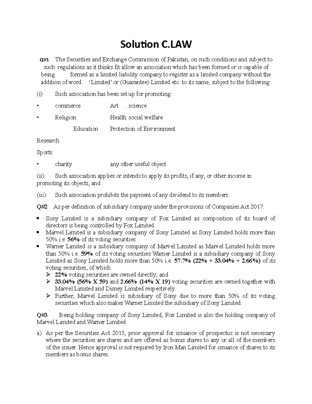 Solution SOL (1) - Not Applicable. - Solution C Q#1 The Securities and ...