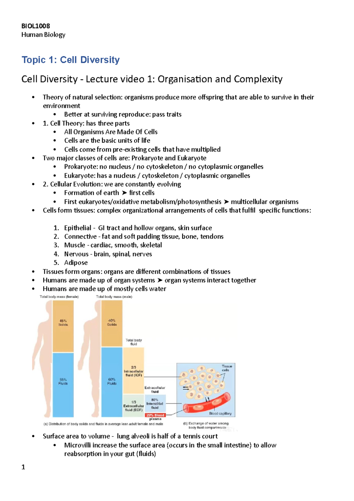 BIOL1008 1-5 - Notes from topic 1-5 FULL NOTES FROM 1-26 UPLOADED ...