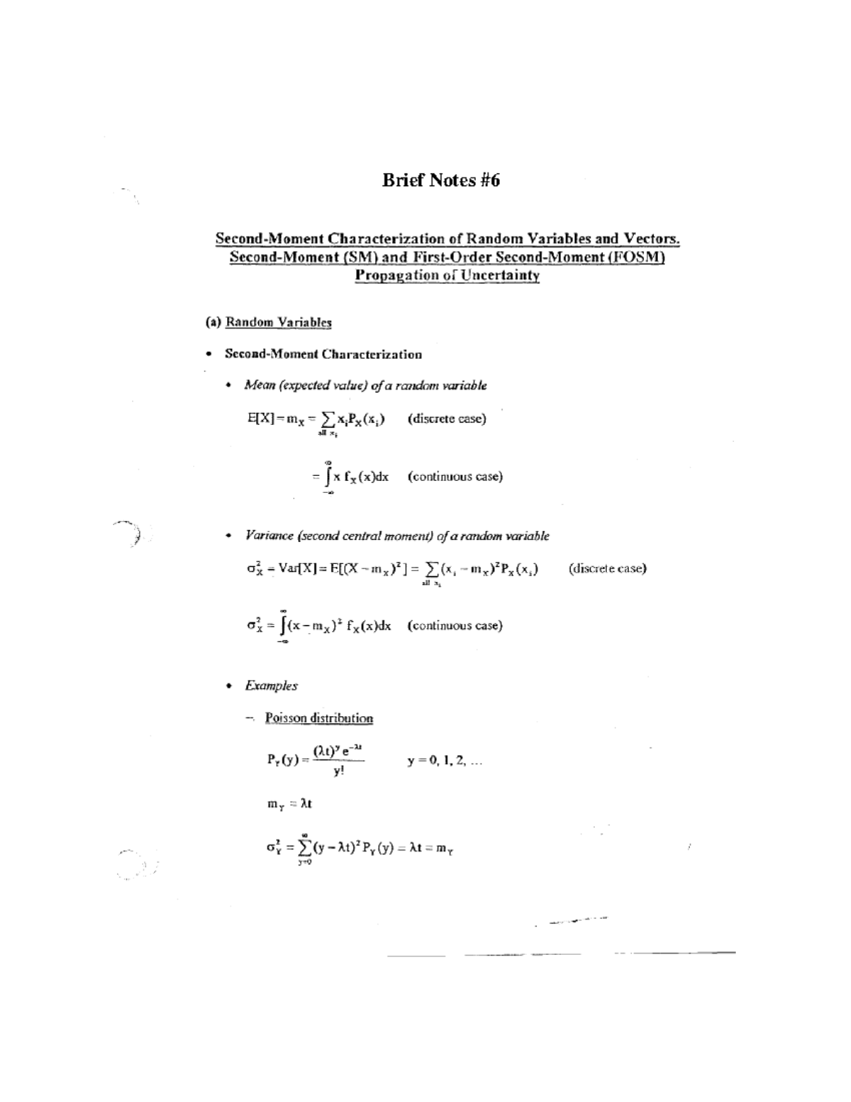 Chem Eng Stat Notes 6 - Brief Notes Characterization of Random ...