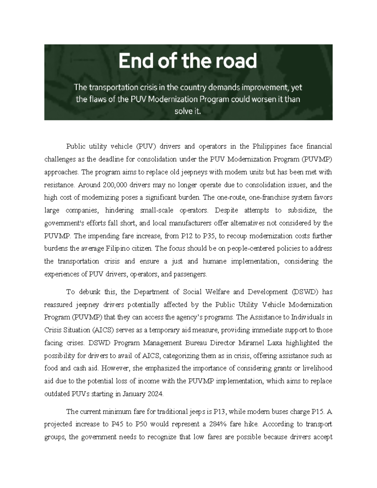 Public utility vehicle - The program aims to replace old jeepneys with ...