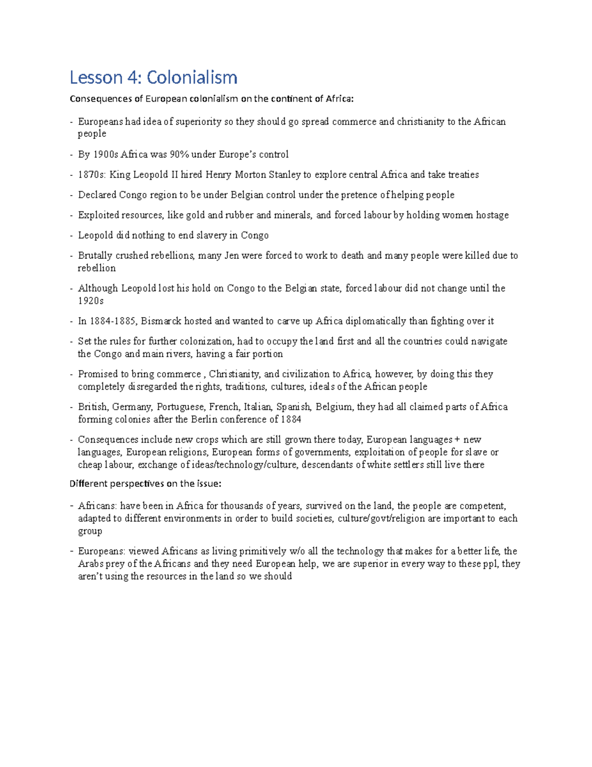 CGW4U: U3 Notes (OVS) - Lesson 4: Colonialism Consequences of European ...