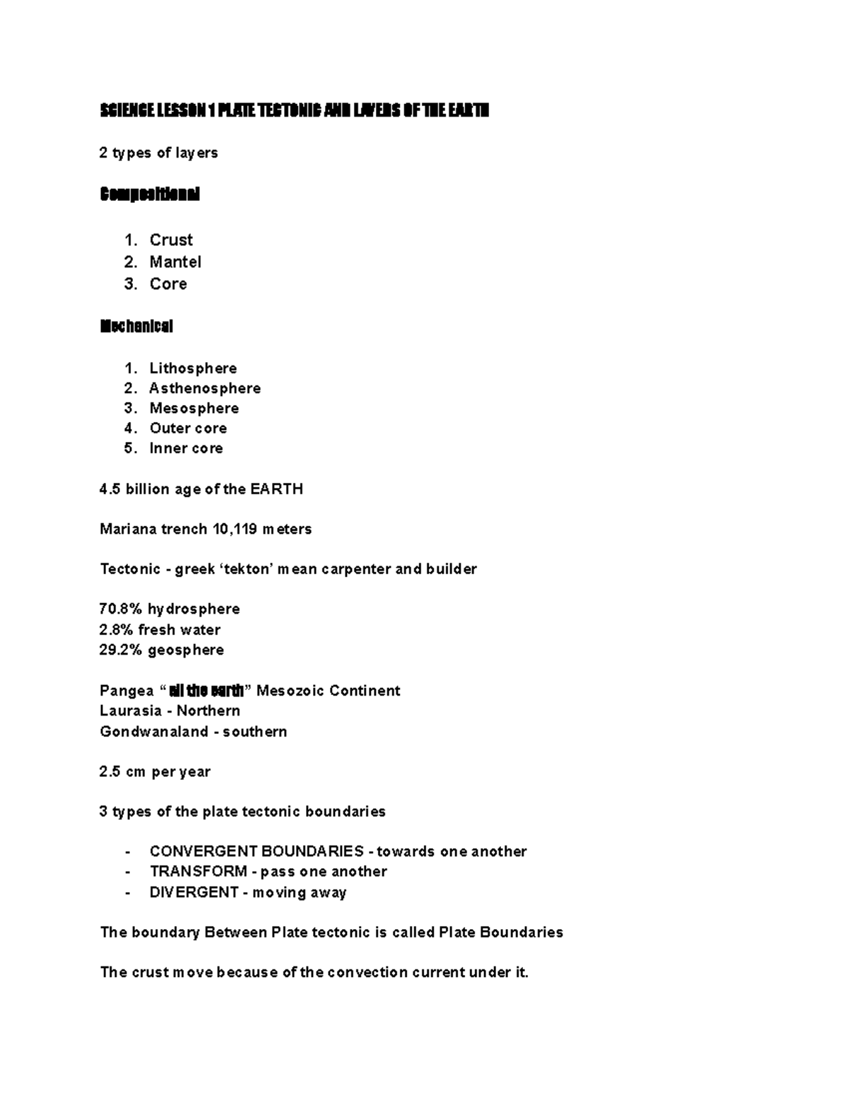 Science Lesson 1 Plate Tectonic AND Layers OF THE Earth - SCIENCE ...