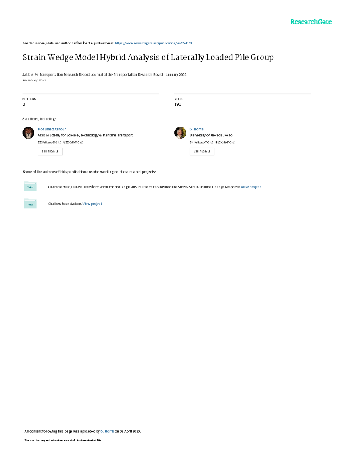 Strain Wedge Model Hybrid Analysis of Laterally Loaded Pile Group - See ...