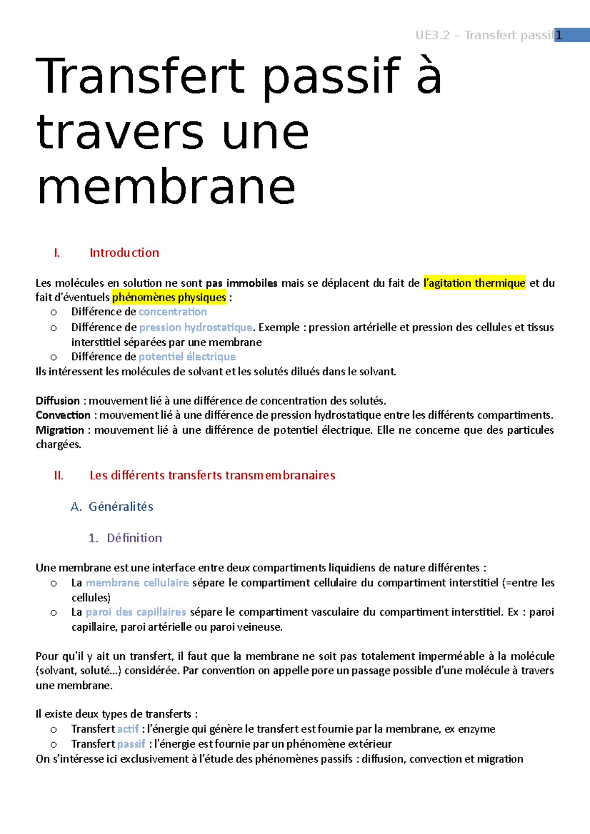 Transfert passif à travers une membrane - Introduction Les molécules en ...