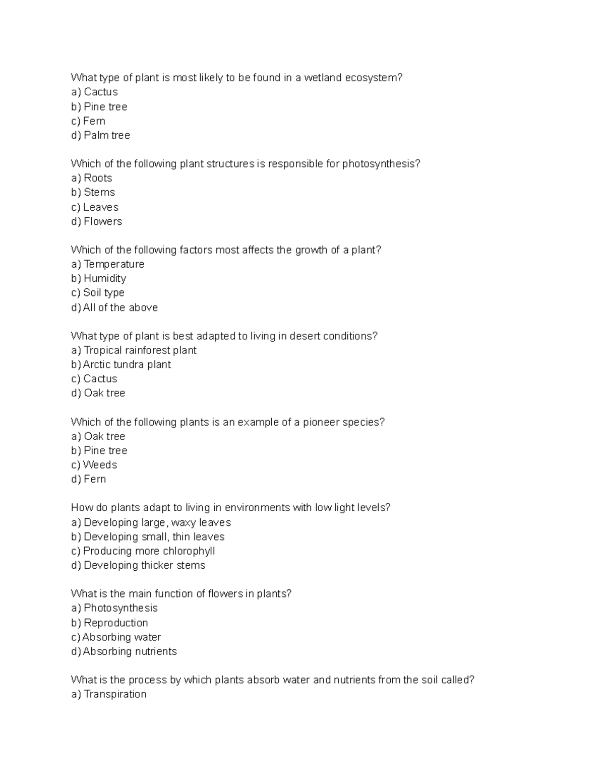 Functional Plant Ecology quiz - What type of plant is most likely to be ...