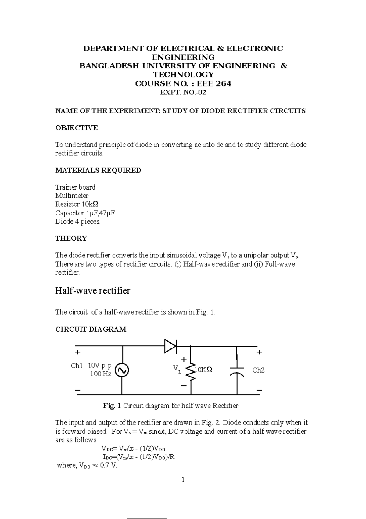 Expt2 - circuit - DEPARTMENT OF ELECTRICAL & ELECTRONIC ENGINEERING ...