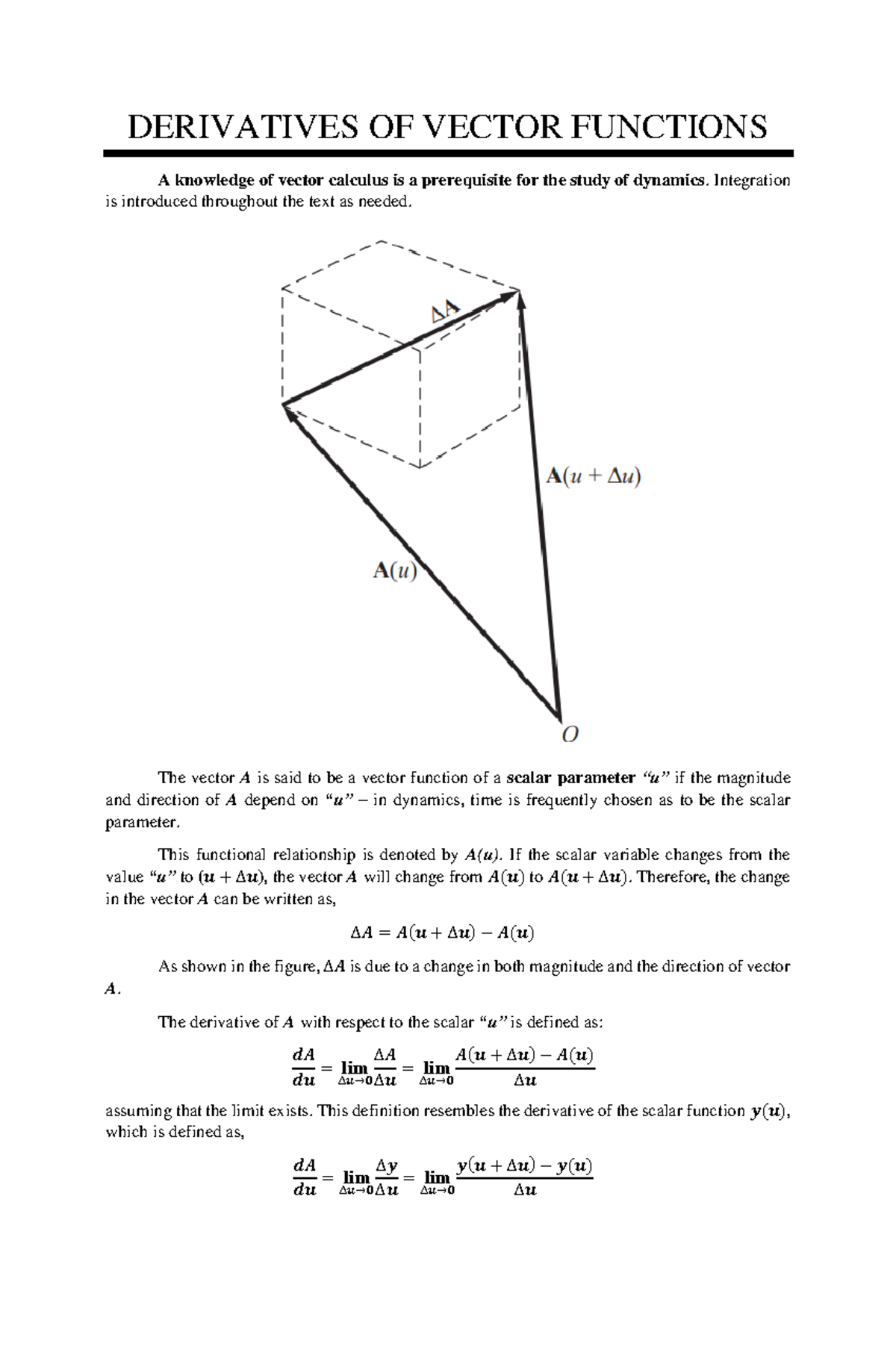 Derivatives of Vector Functions - DERIVATIVES OF VECTOR FUNCTIONS A ...