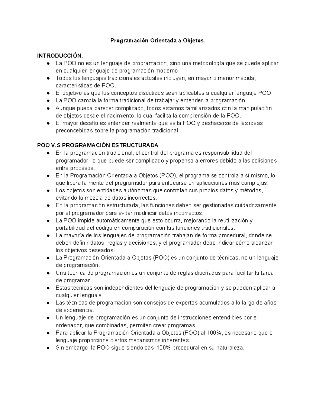 Programación Orientada a Objetos - INTRODUCCIÓN. La POO no es un ...