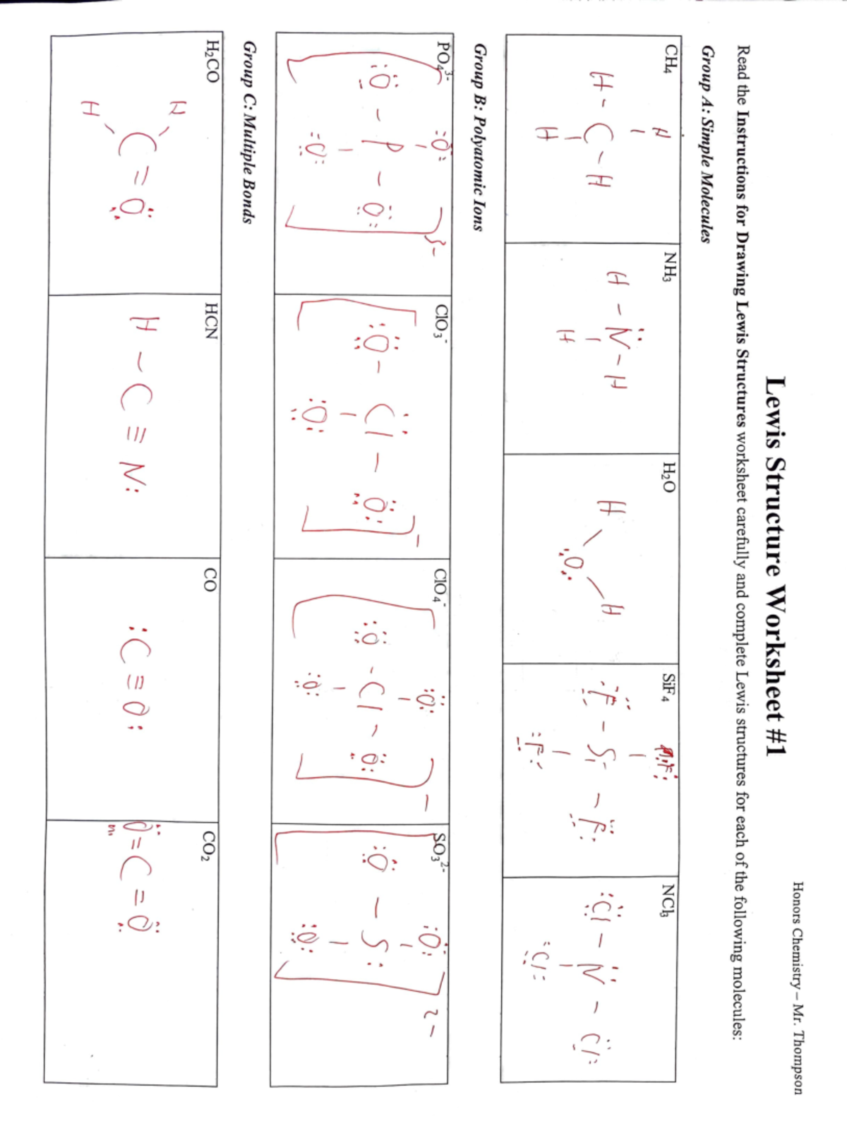 Covalent bonds answer - Honors Chemistry- Mr. Thompson Lewis Structure ...