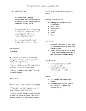 Understanding the Self (UTS) - Activity Lesson 6: Physical Self - Understanding the Self (GEED ...