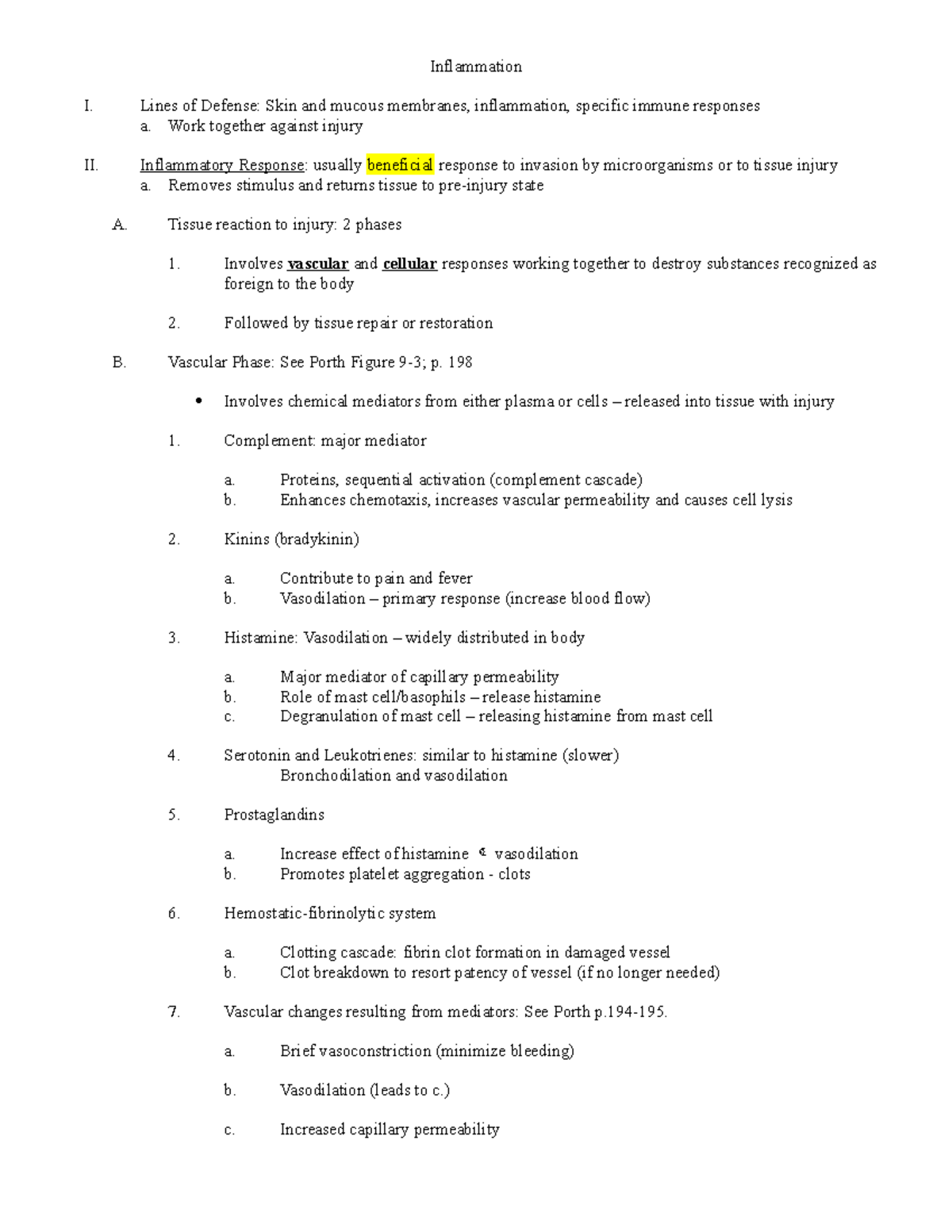 Inflammation - Class: Introduction to Pathophysiology Course Code: NURS ...