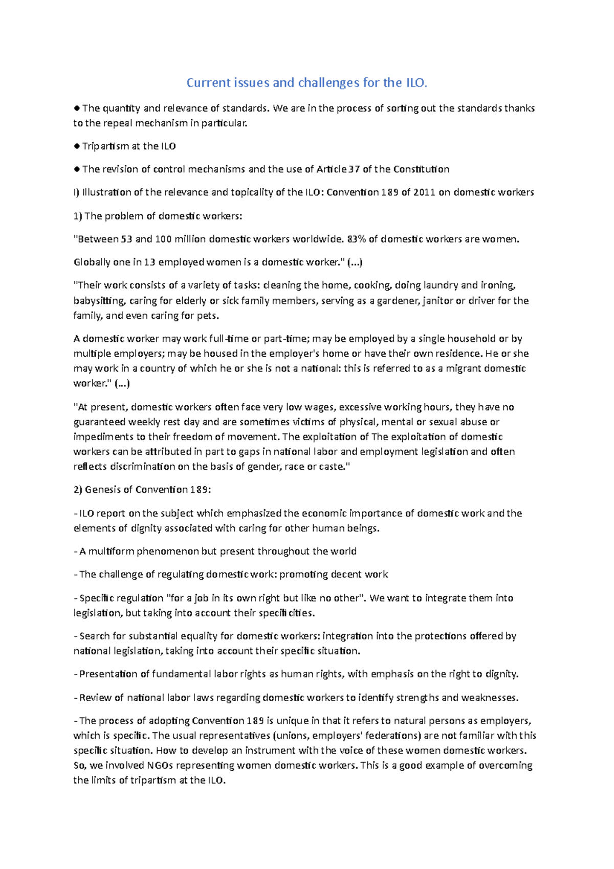 Current issues and challenges for the ILO - The quantty and relevance ...