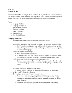 Csd 212 review guide - 1. Name an acquired language disorder that is ...