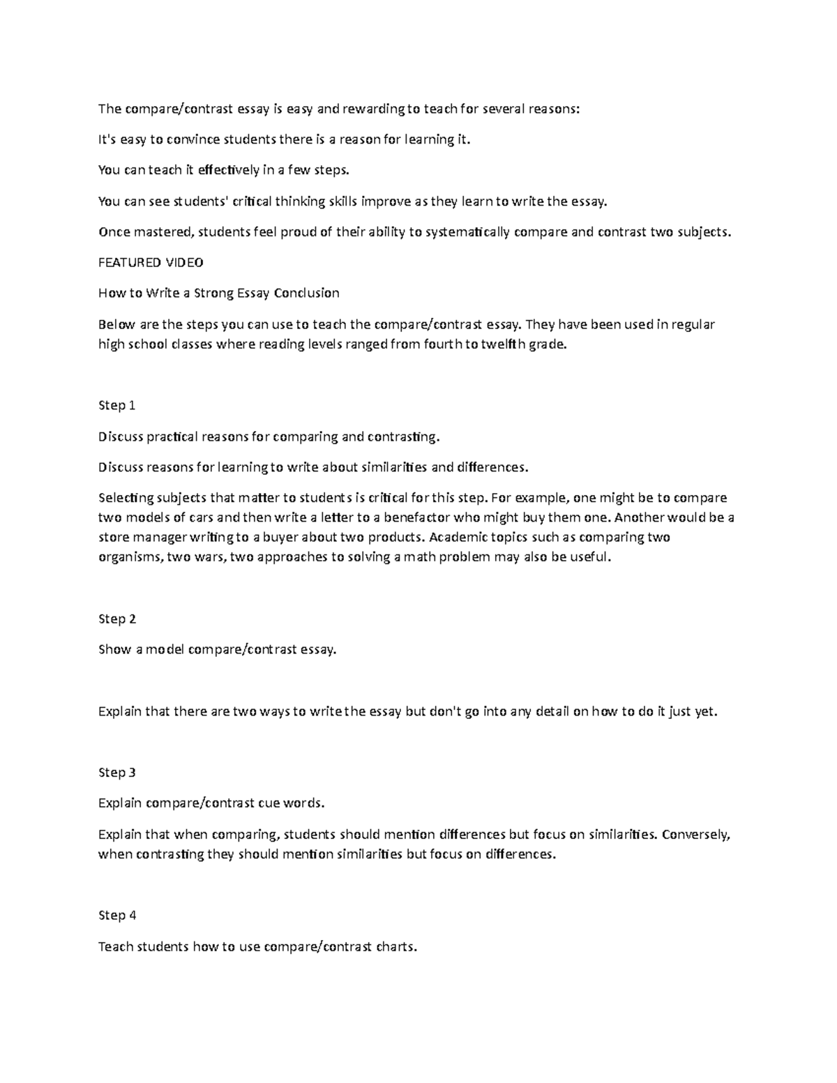 Comparing and contrasting - The compare/contrast essay is easy and ...