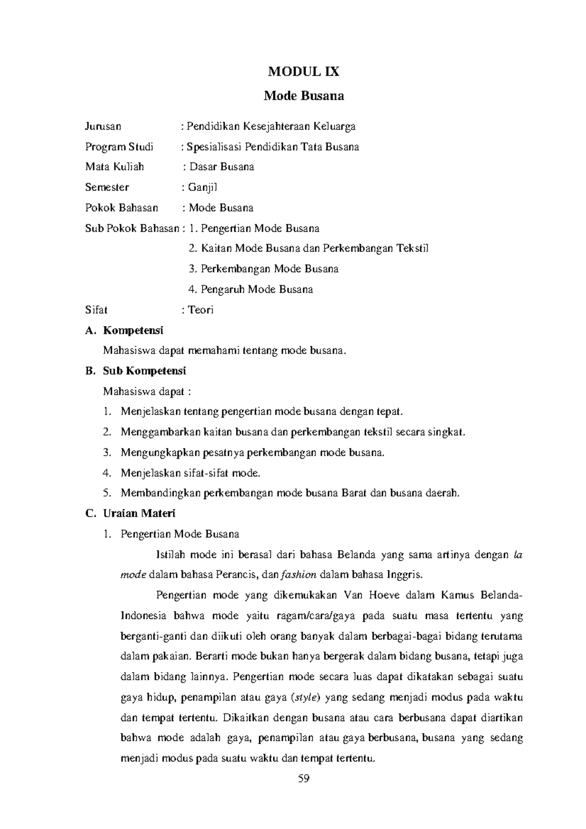 Materi Dasar Busana Modul 60 - MODUL IX Mode Busana Jurusan : Pendidikan Kesejahteraan Keluarga ...
