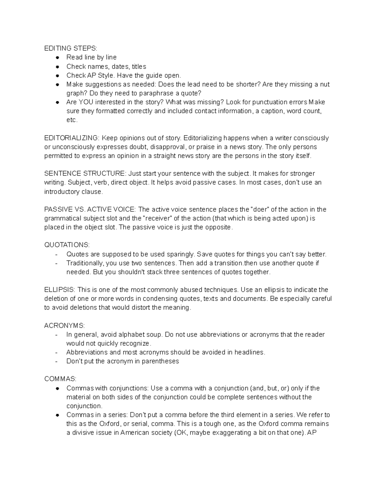 Basic Story Editing - Lecture notes 12 - EDITING STEPS: Read line by ...